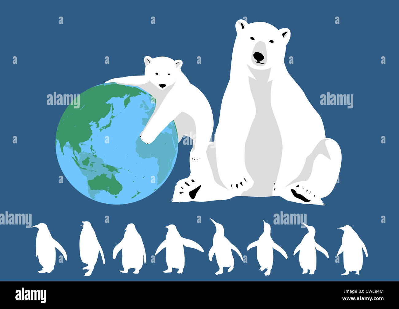 Polar Bear, Globe And Penguins Stock Photo - Alamy