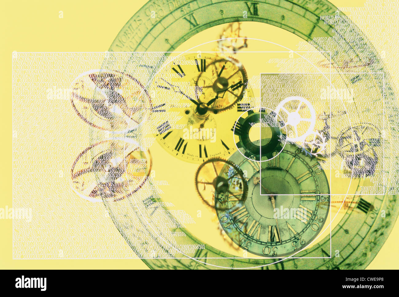 Composite Clock On Yellow Background Stock Photo - Alamy