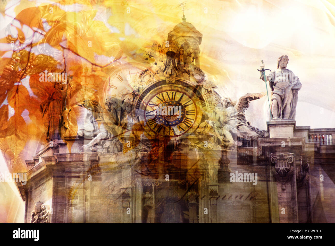 Clock And Sculptures, Composite Image Stock Photo - Alamy