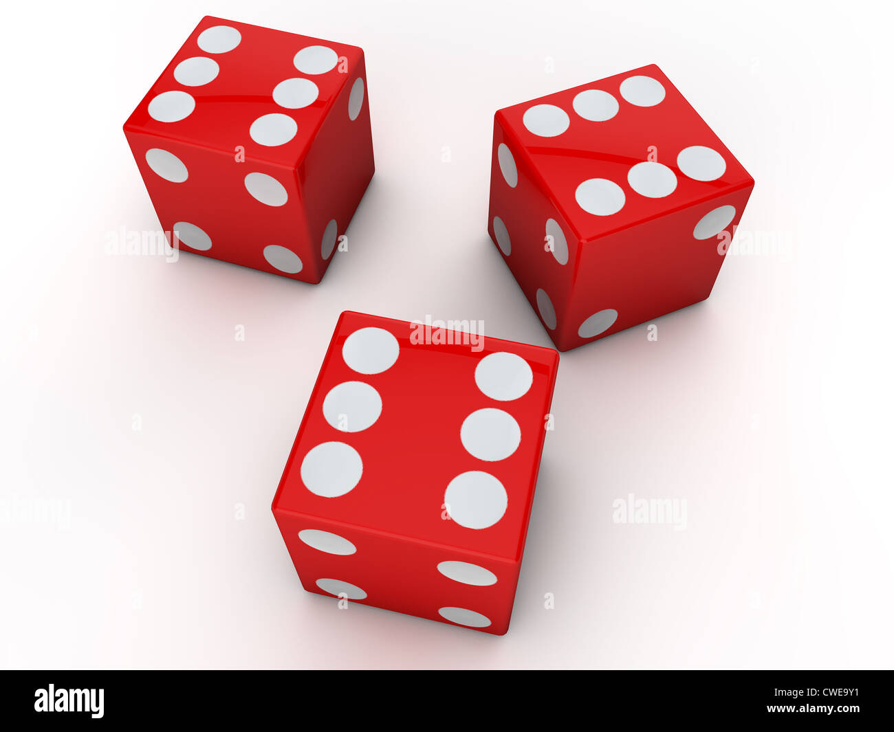 3 red dices showing the six Stock Photo - Alamy