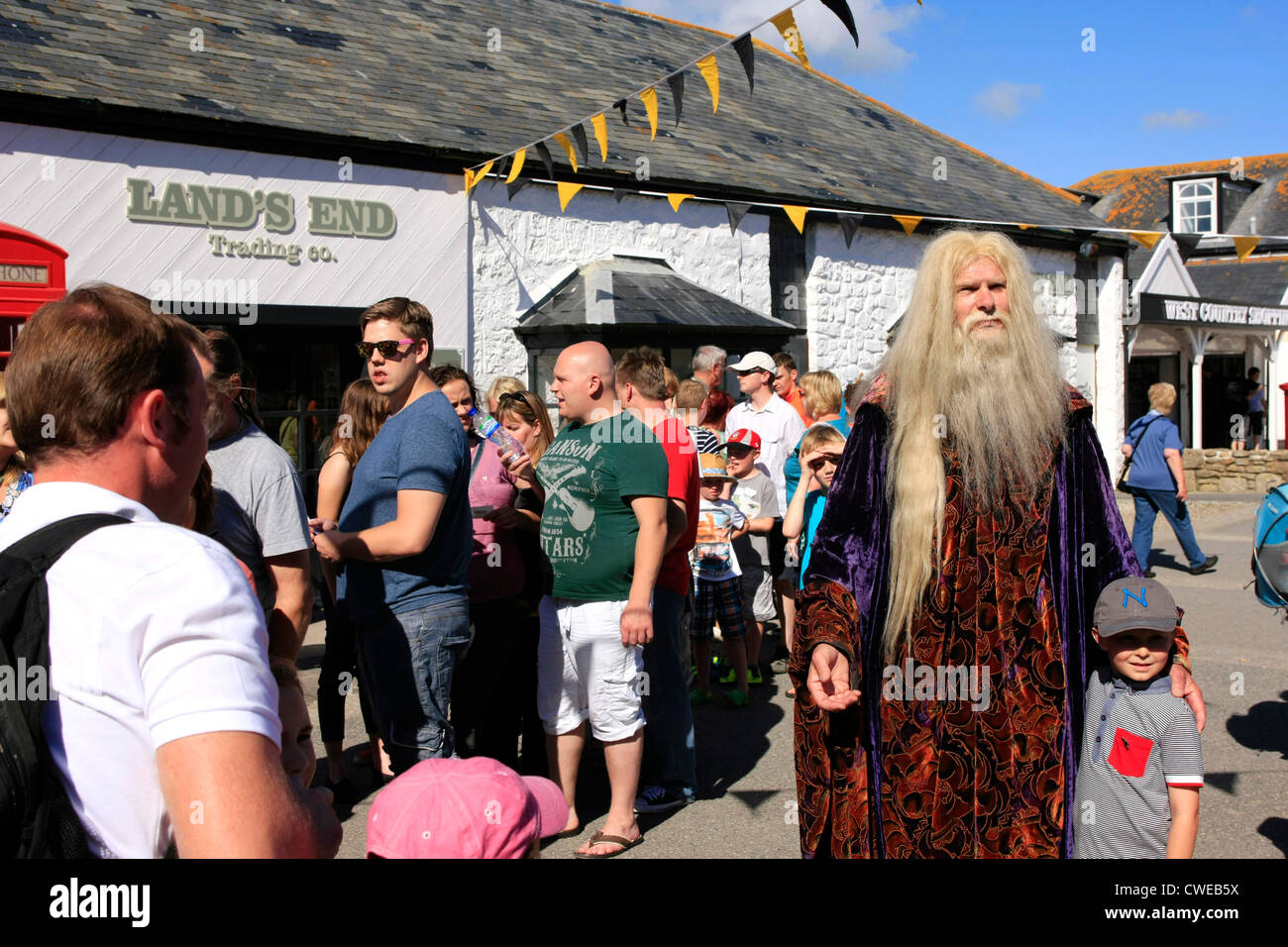 Merlin greets visitors to the Lands End center in Cornwall Stock Photo ...