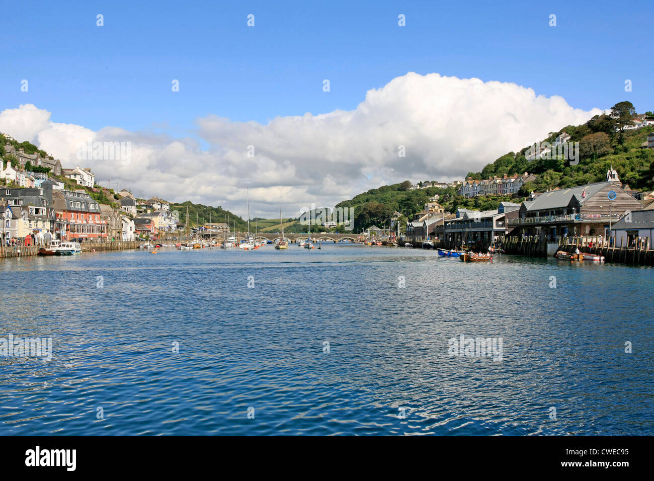 View up the River Looe seeing both East and West Looe in Cornwall Stock ...