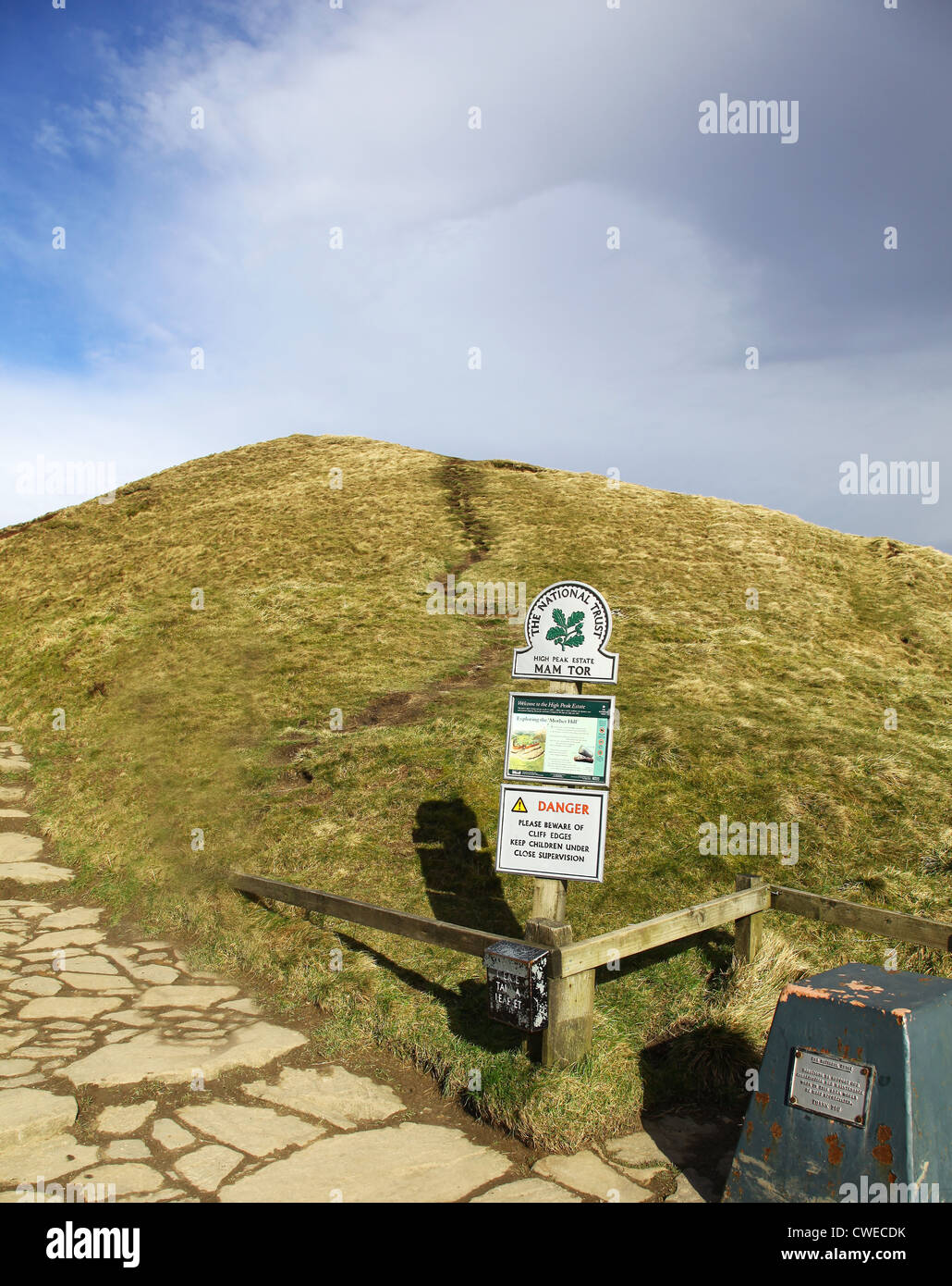 National trust sign at Mam Tor near Castleton in the High Peak of ...