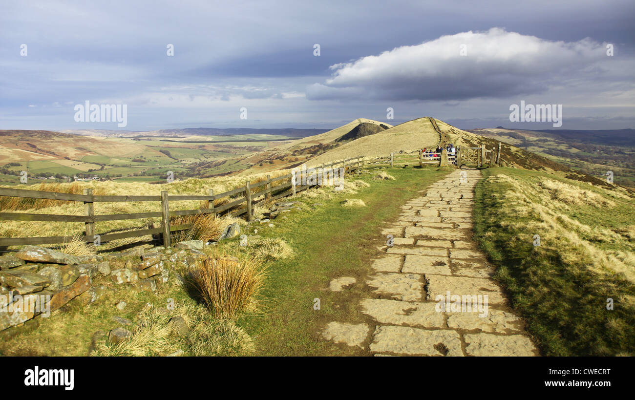 A paved path at the top of Mam Tor Castleton in the High Peak of ...