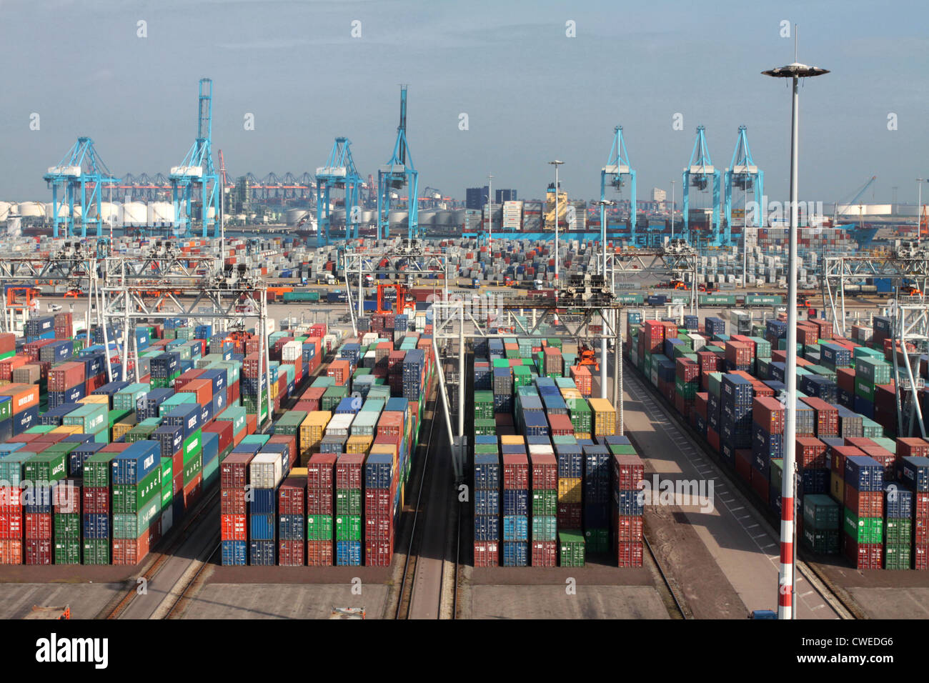 Stacks of containers on quayside at Europoort, Rotterdam Stock Photo ...