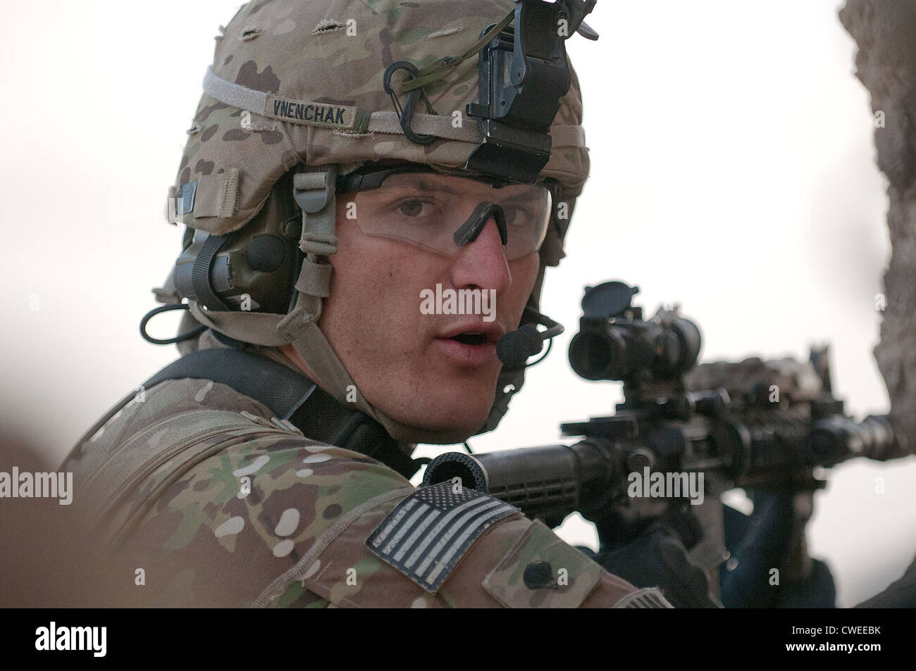 A US Army infantryman guards during a search of a compound April 8 ...