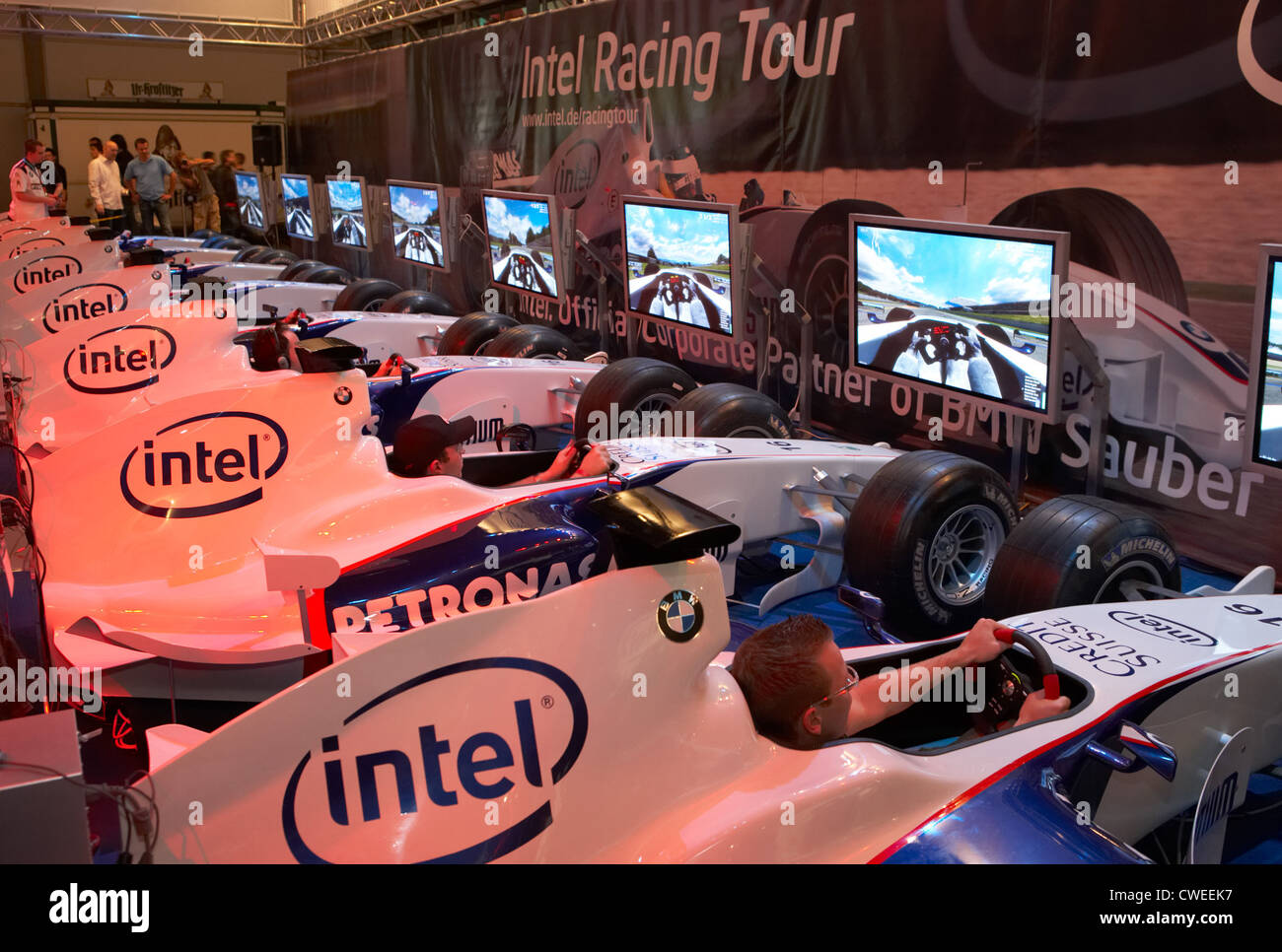 Leipzig - Intel booth with Formula 1 cars at the Games Convention Stock ...