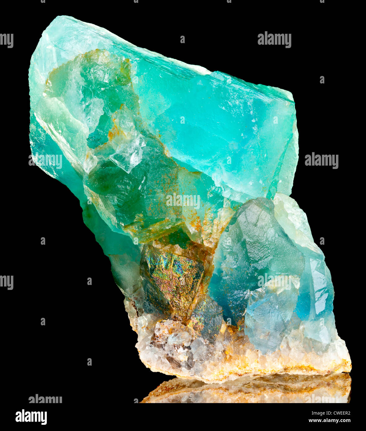 Aquamarine fluorite (CaF2) crystal on matrix Stock Photo - Alamy