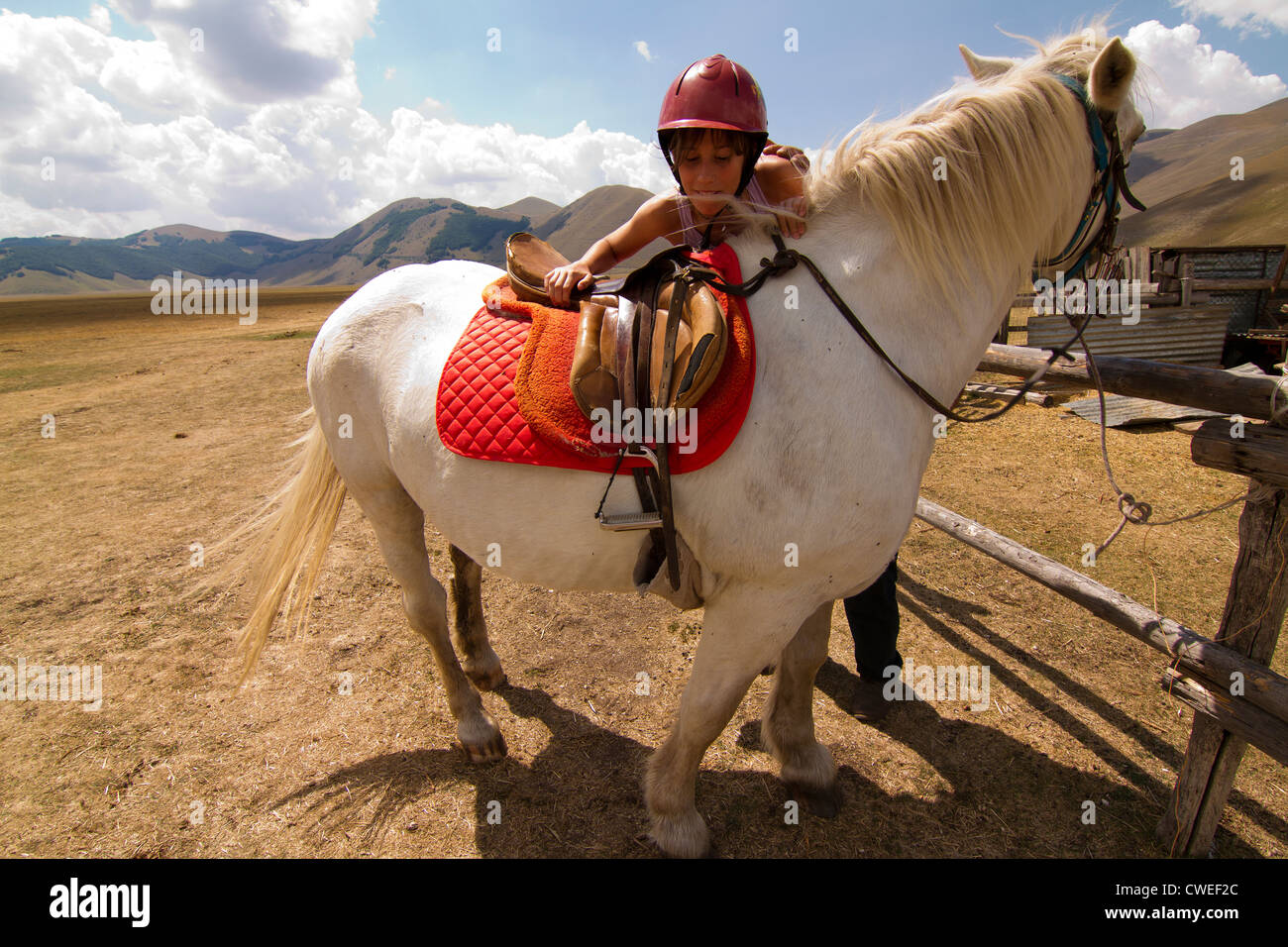 riding stables in Castelluccio Italy Stock Photo - Alamy
