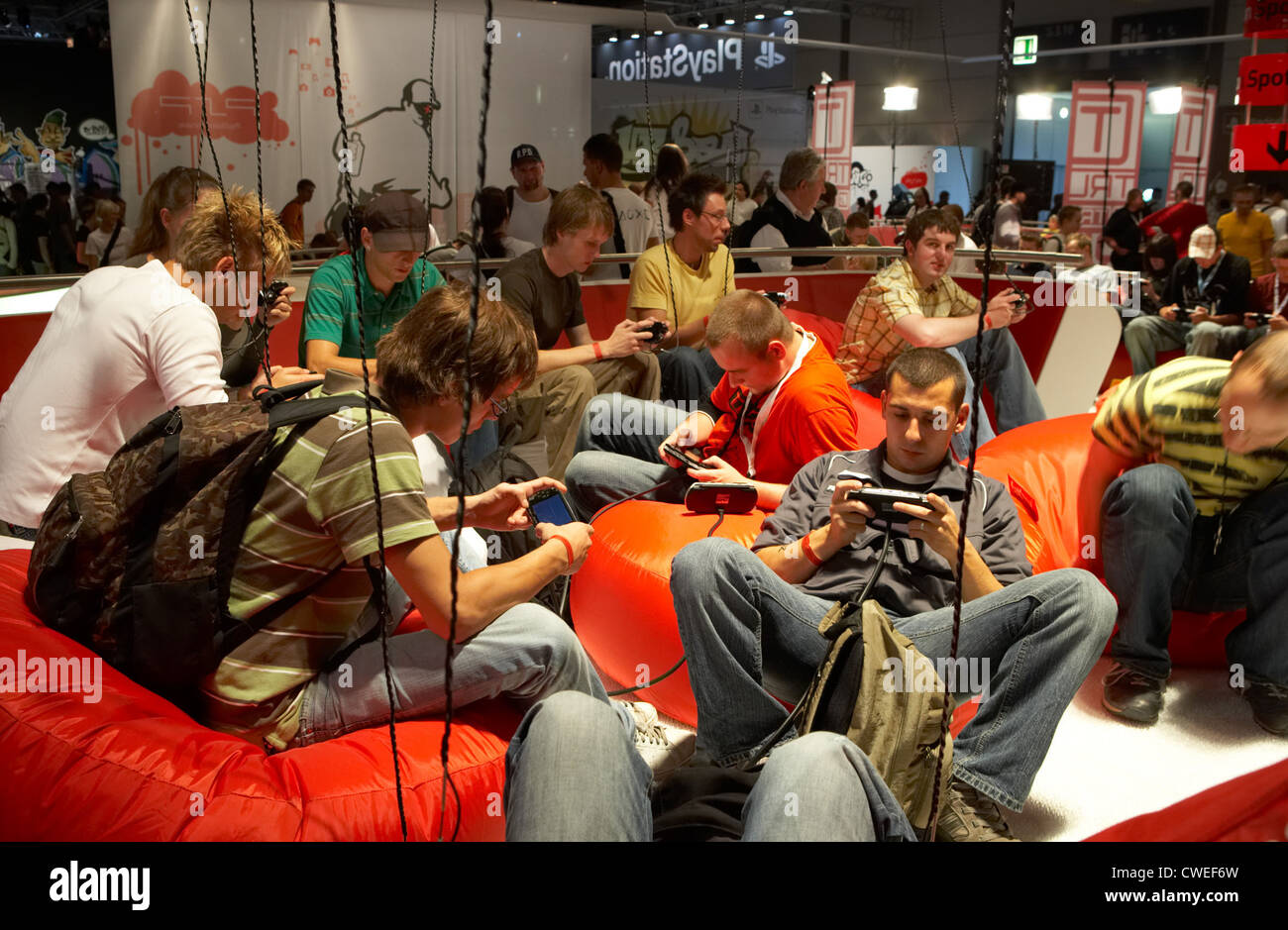 Leipzig - visitors to a booth at Games Convention Stock Photo - Alamy