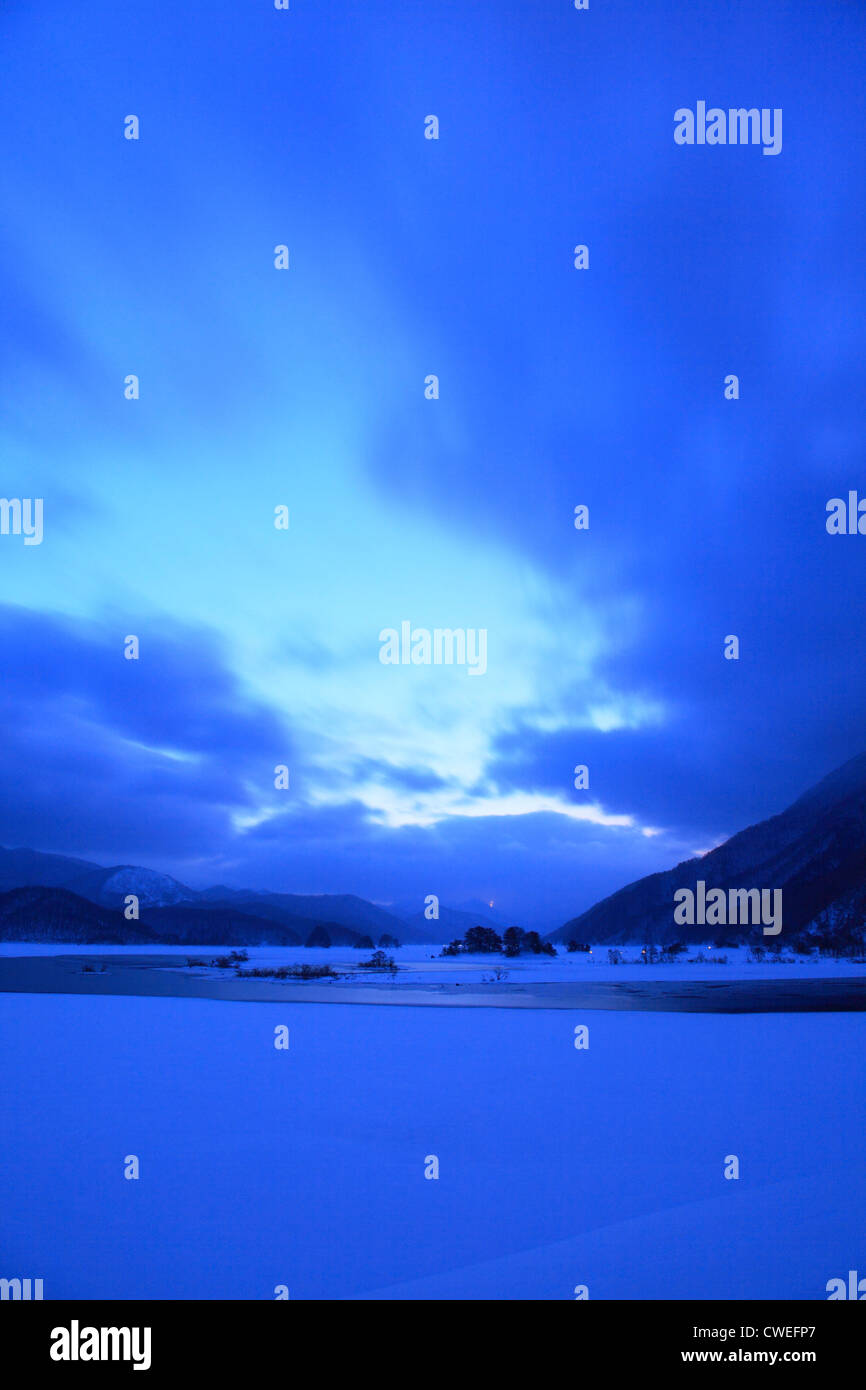 Majestic Blue Winter Scene At Dusk Stock Photo - Alamy