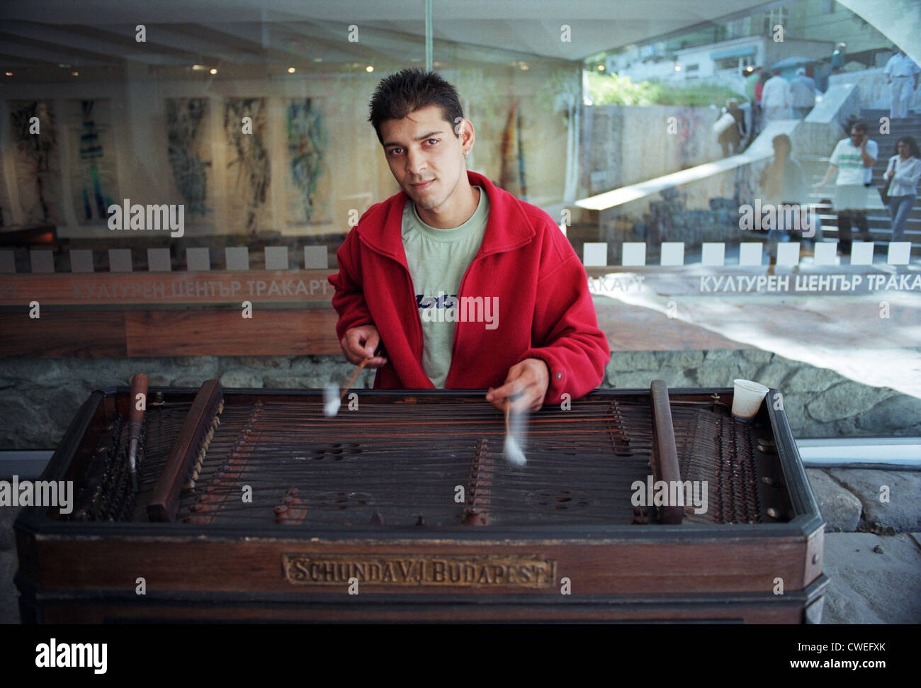 Young man playing gypsy music on a dulcimer, Plovdiv, Bulgaria Stock ...