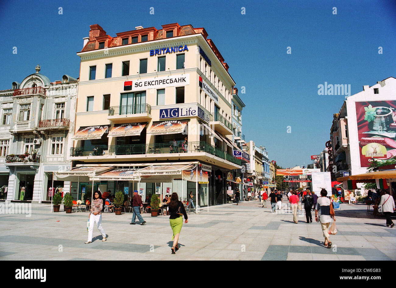 Overlooking a pedestrian street in the center of Plovdiv, Bulgaria ...
