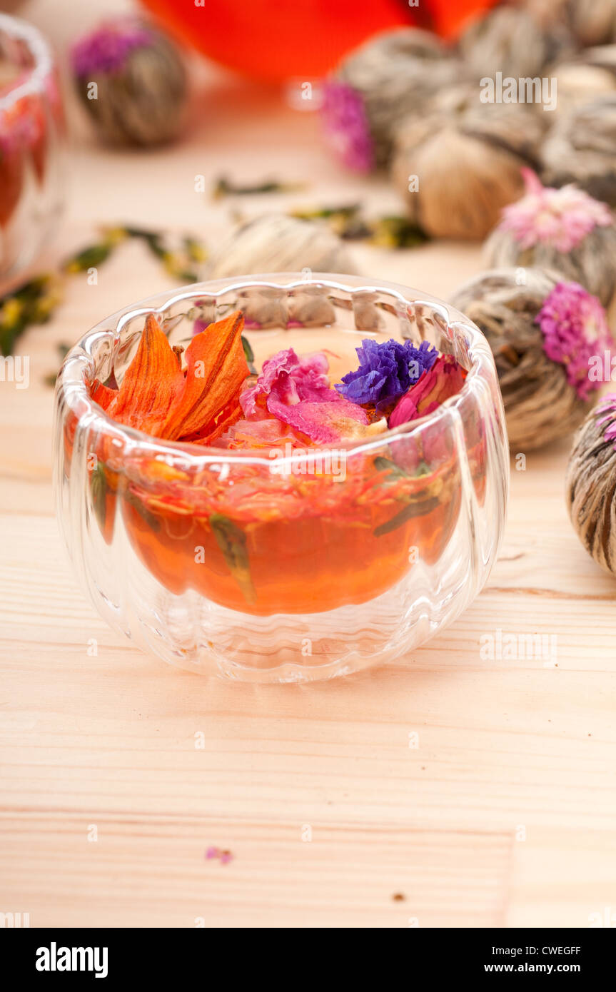 Herbal natural floral tea infusion with dry flowers ingredients Stock ...