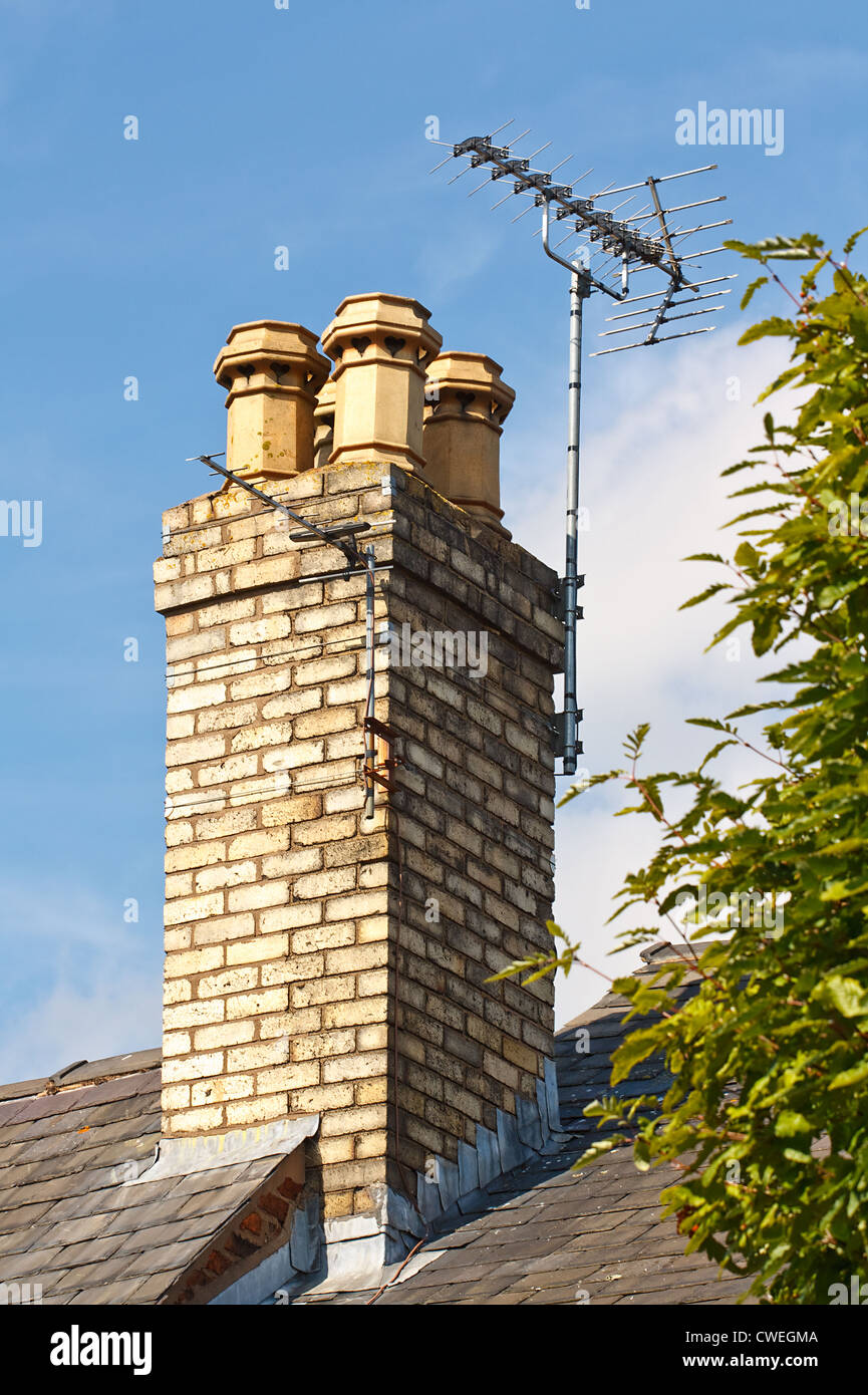 Terrestrial or digital television aerial on residential chimney Stock ...