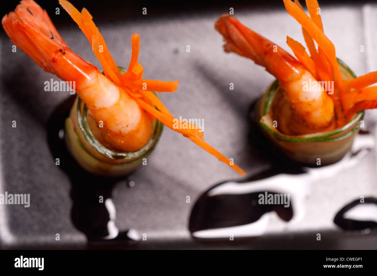 colorful fresh prawn shrimps and vegetables appetizer snack antipasto ...