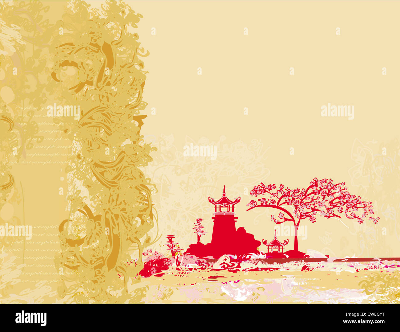 old paper with Asian Landscape Stock Photo - Alamy