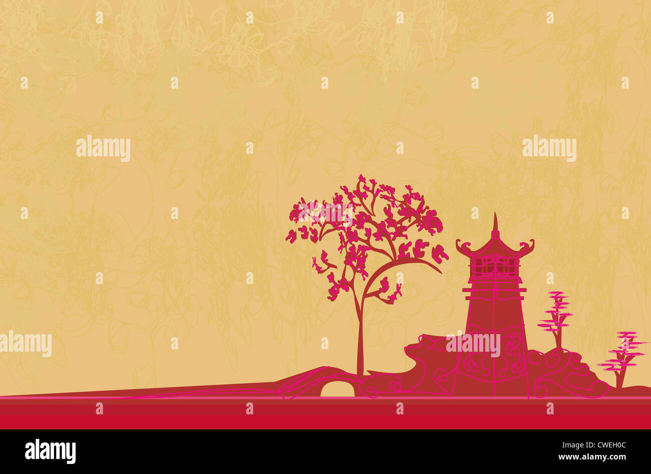 old paper with Asian Landscape Stock Photo - Alamy