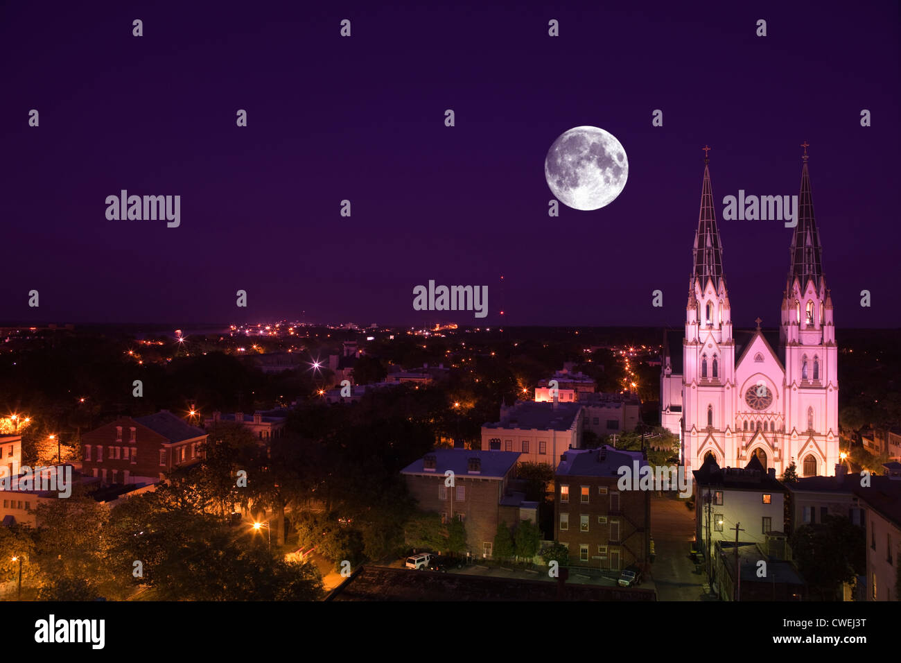CATHEDRAL OF SAINT JOHN THE BAPTIST SKYLINE SAVANNAH GEORGIA USA Stock ...