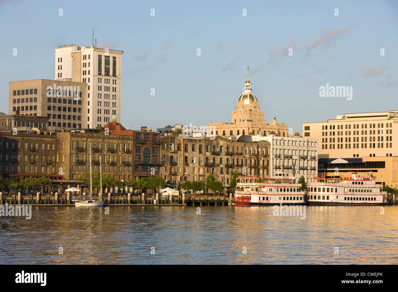 DOWNTOWN SKYLINE SAVANNAH RIVER FROM HUTCHINSON ISLAND SAVANNAH GEORGIA ...