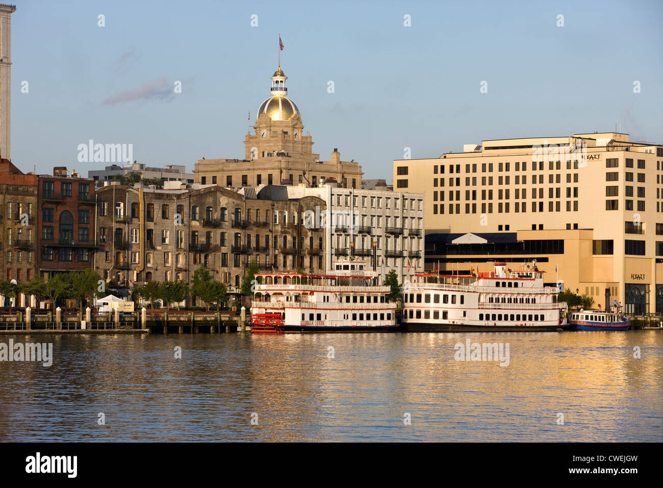 DOWNTOWN SKYLINE SAVANNAH RIVER FROM HUTCHINSON ISLAND SAVANNAH GEORGIA ...