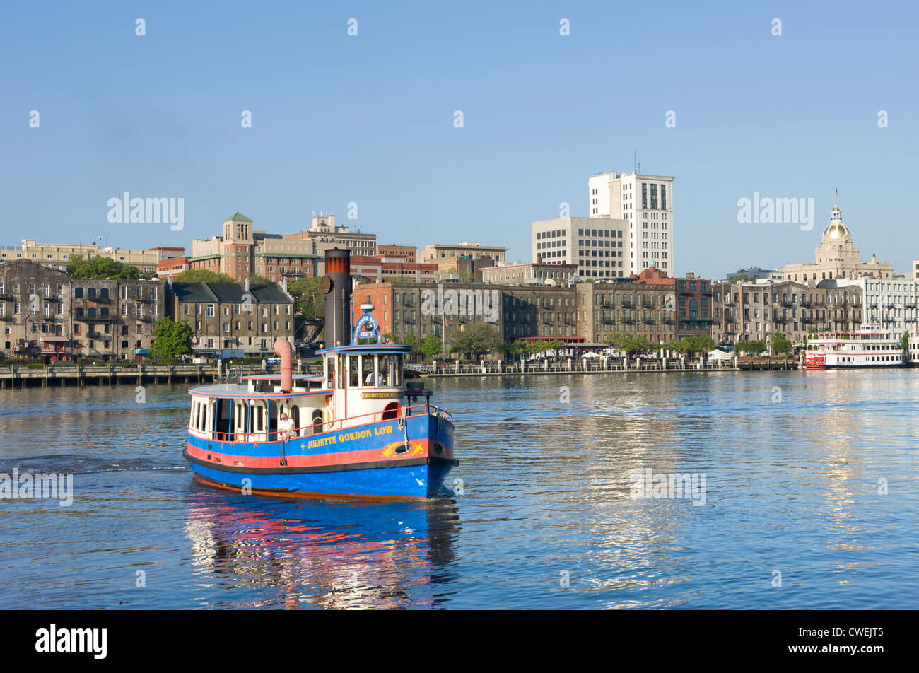 STEAMBOAT FERRY DOWNTOWN SKYLINE SAVANNAH RIVER FROM HUTCHINSON ISLAND ...