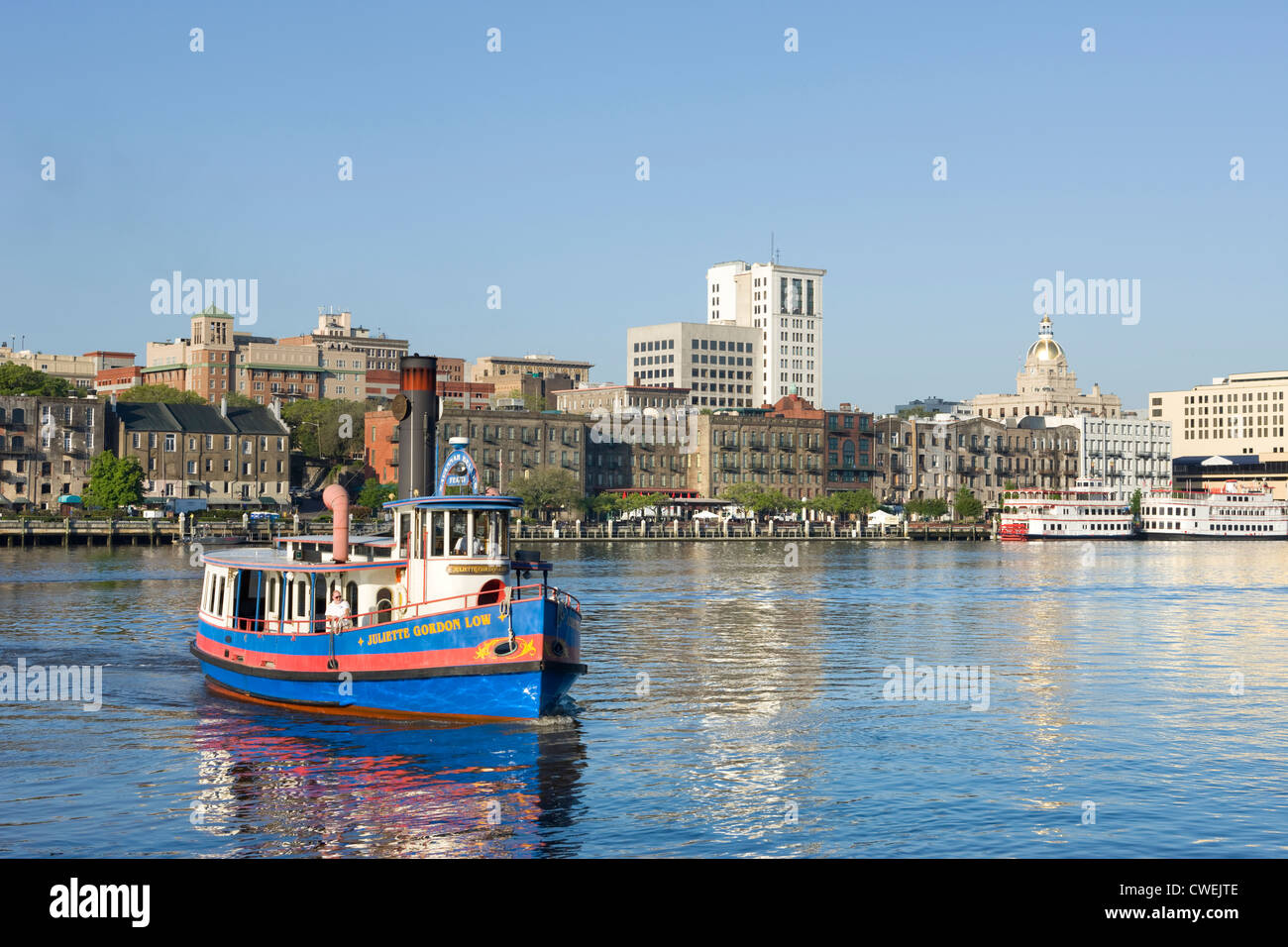STEAMBOAT FERRY DOWNTOWN SKYLINE SAVANNAH RIVER FROM HUTCHINSON ISLAND ...