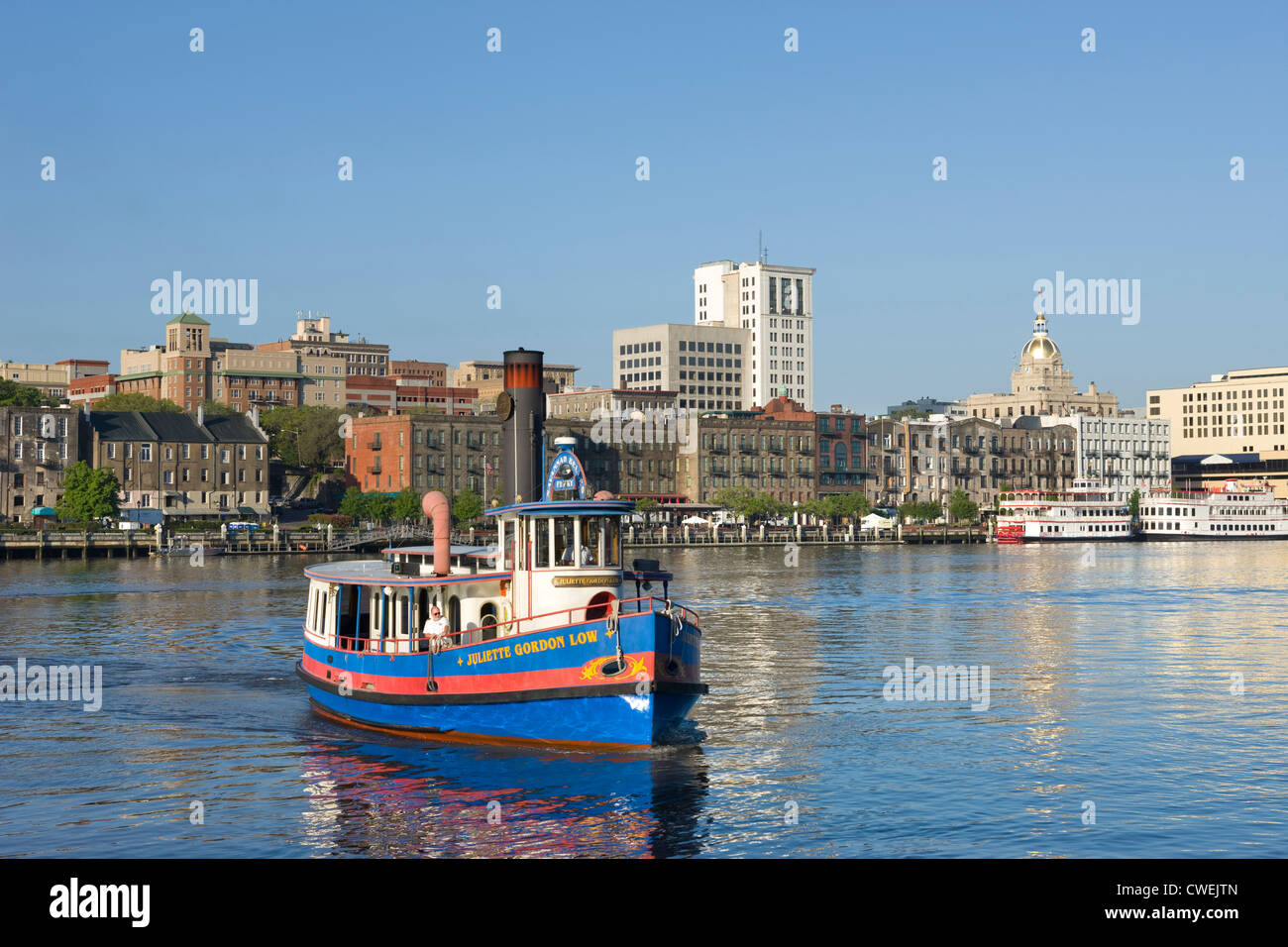 STEAMBOAT FERRY DOWNTOWN SKYLINE SAVANNAH RIVER FROM HUTCHINSON ISLAND ...