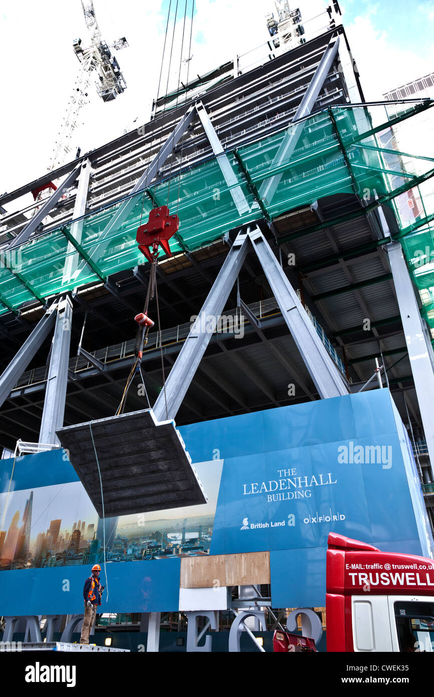 New Building Under Construction in City of London with Crane Lifting ...