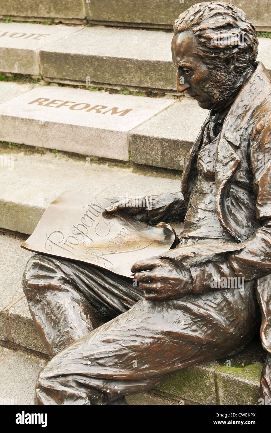 Statue of the Birmingham's First MP, on the steps of Chamberlain Square ...