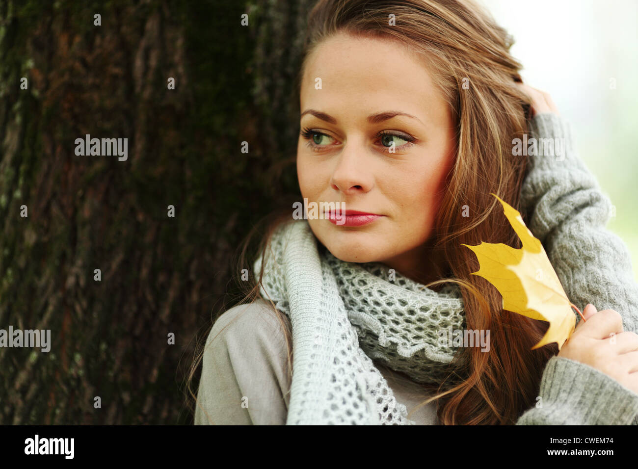 autumn woman portret in park Stock Photo - Alamy