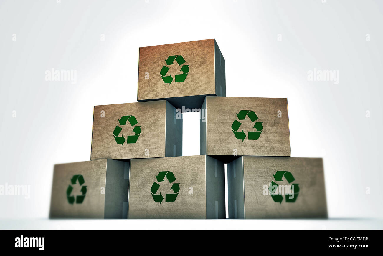 cardboard boxes with recycle symbol isolated on white background Stock ...