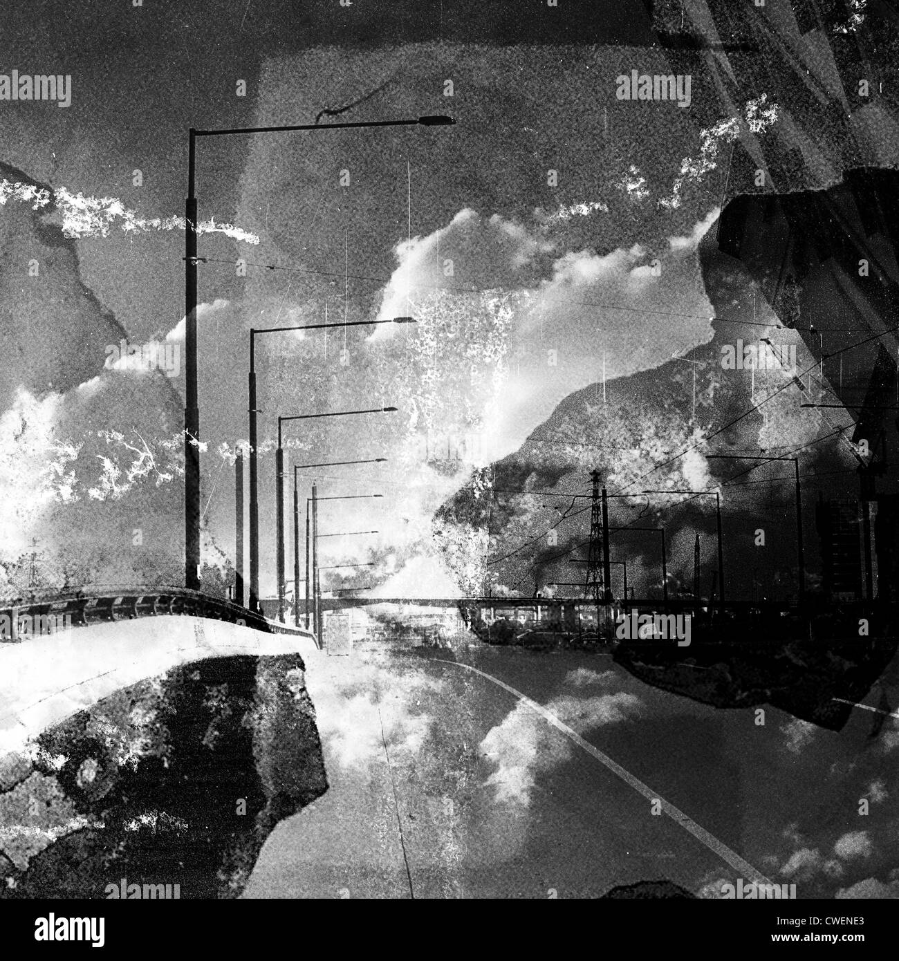 Double exposed photo of an empty road layered with clouds Stock Photo ...