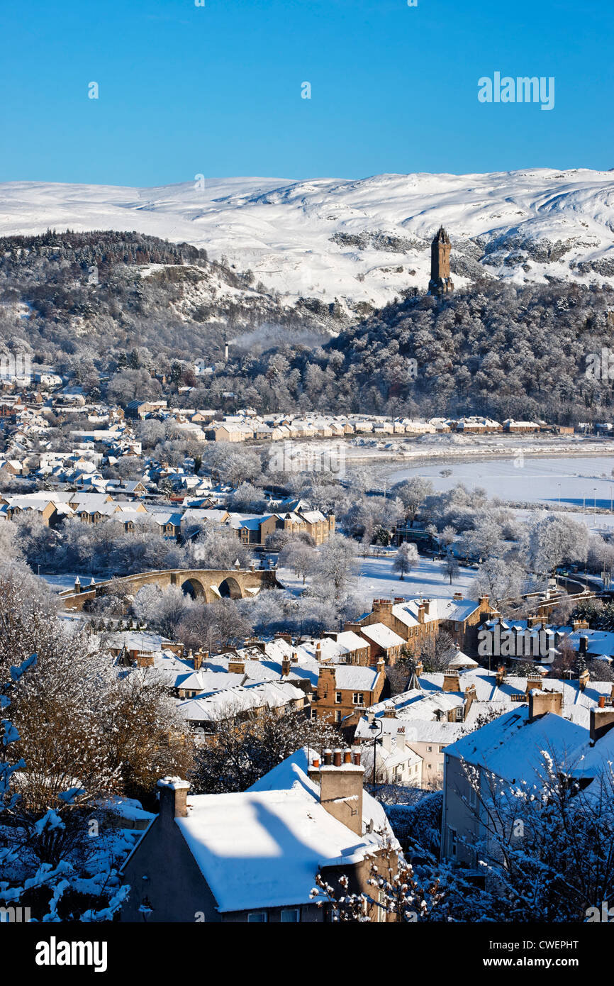 Stirling cityscape in winter. View towards the Wallace Monument and ...