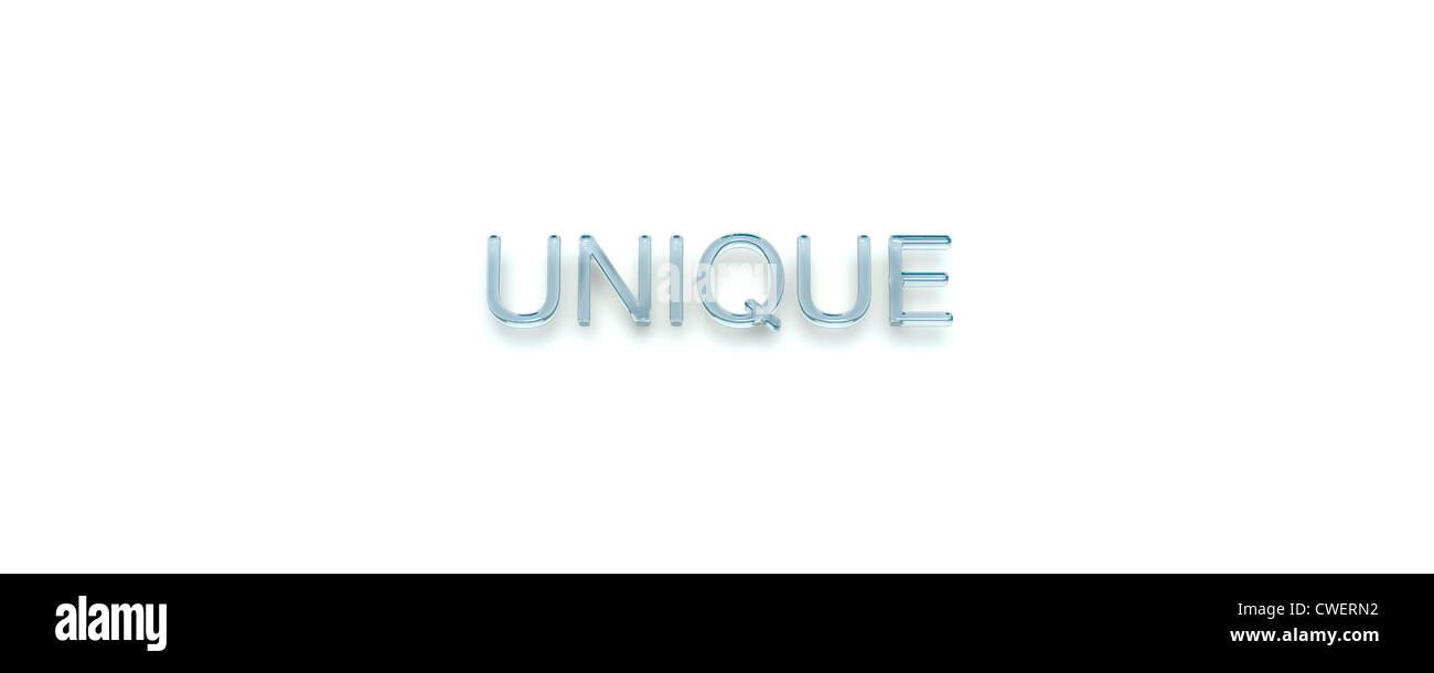 3D Key Word "UNIQUE" Glass Style Stock Photo - Alamy