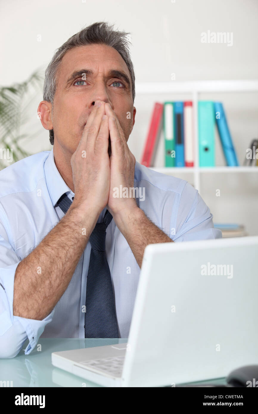 Man thinking at his computer Stock Photo - Alamy