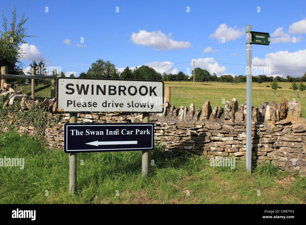 Swinbrook village sign Oxfordshire England UK Stock Photo - Alamy