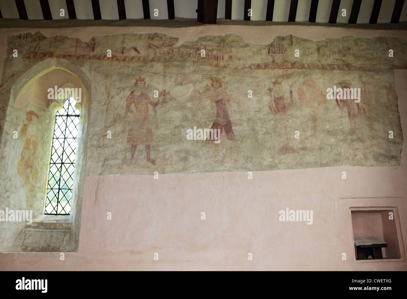 Wall paintings at St Oswald's church Widford in Oxfordshire, England UK ...