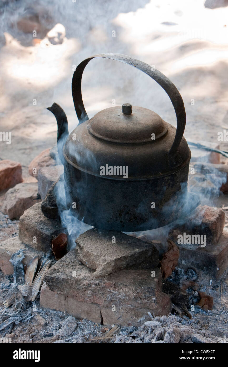 Myanmar, Burma. Mingun, near Mandalay. Tea Pot Sitting on a Fire Stock ...