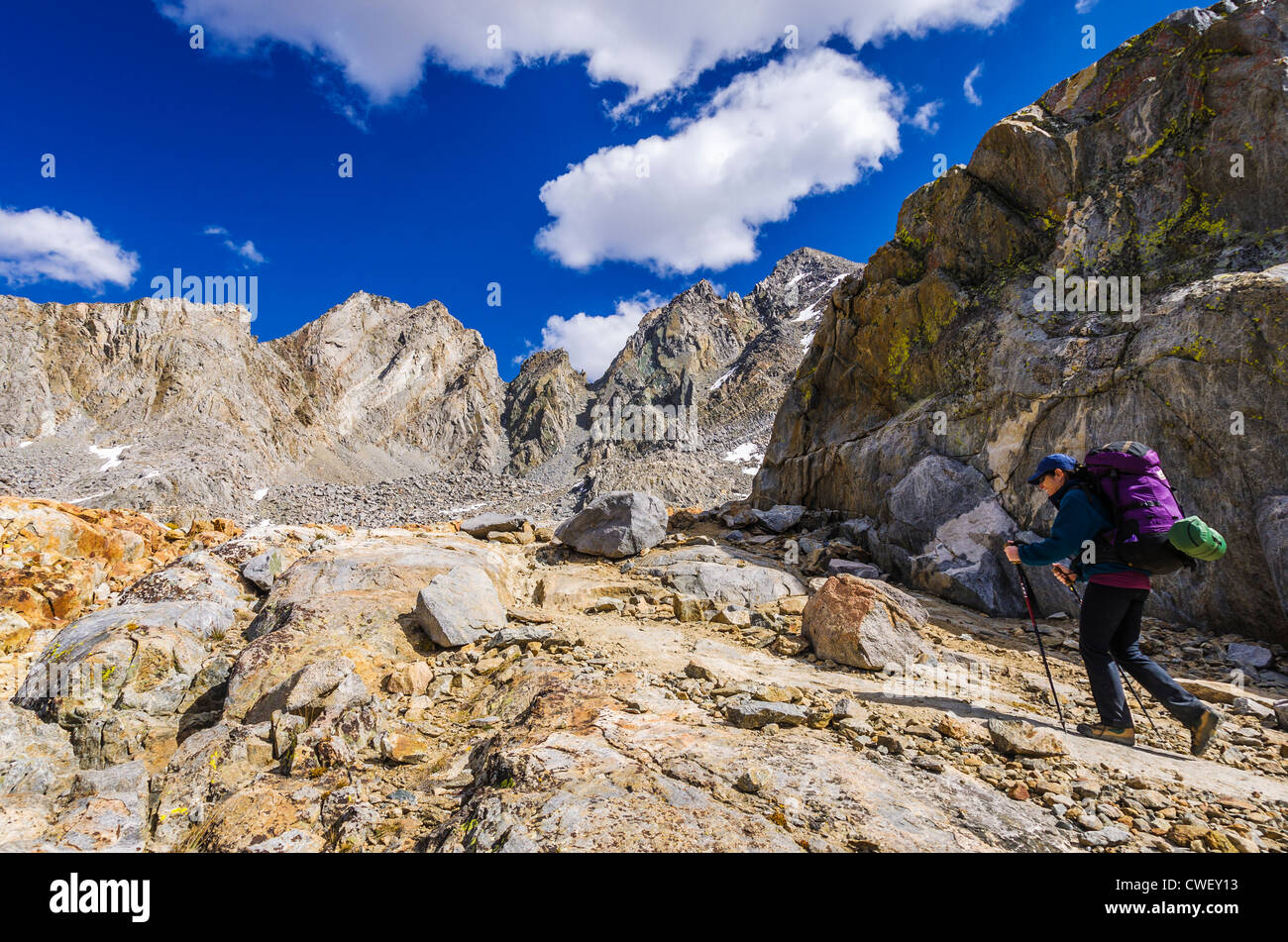 Backpacker on the Bishop Pass Trail, John Muir Wilderness, Sierra ...