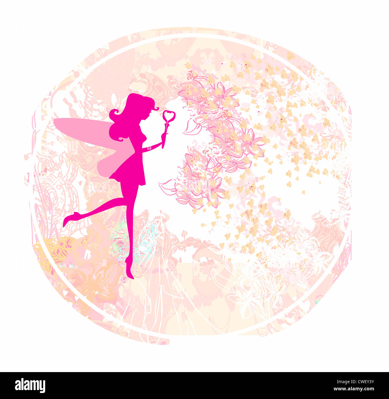 floral background with a beautiful fairy Stock Photo - Alamy