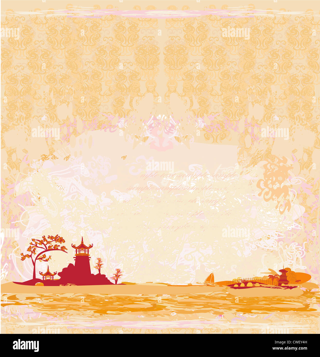 old paper with Asian Landscape Stock Photo - Alamy