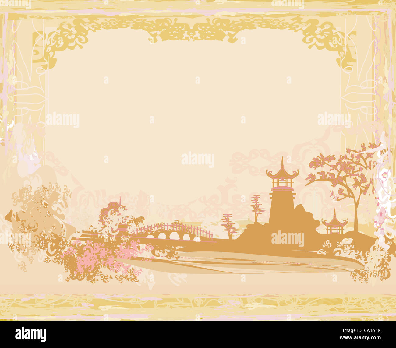 old paper with Asian Landscape Stock Photo - Alamy