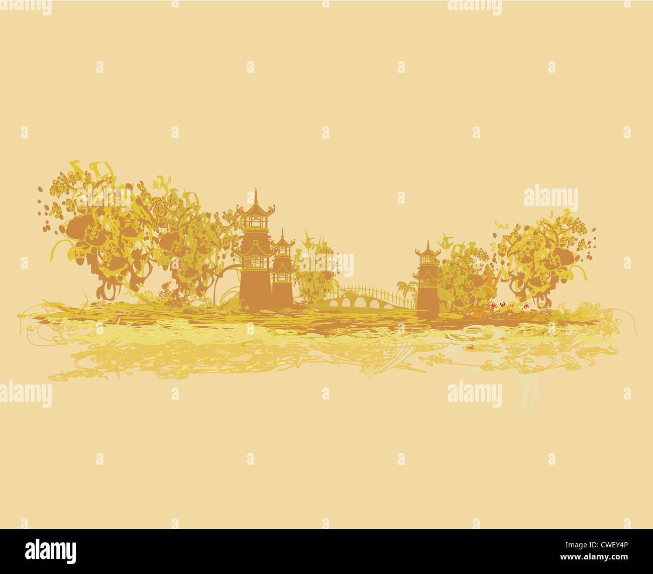 old paper with Asian Landscape Stock Photo - Alamy