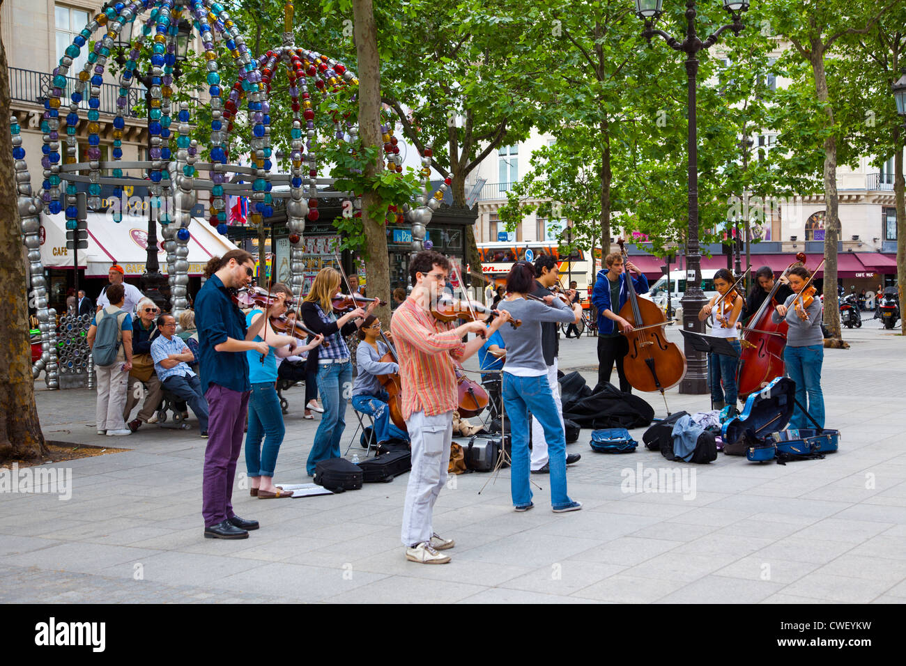 Street buskers performing in Place du Palais Royal in Paris France ...