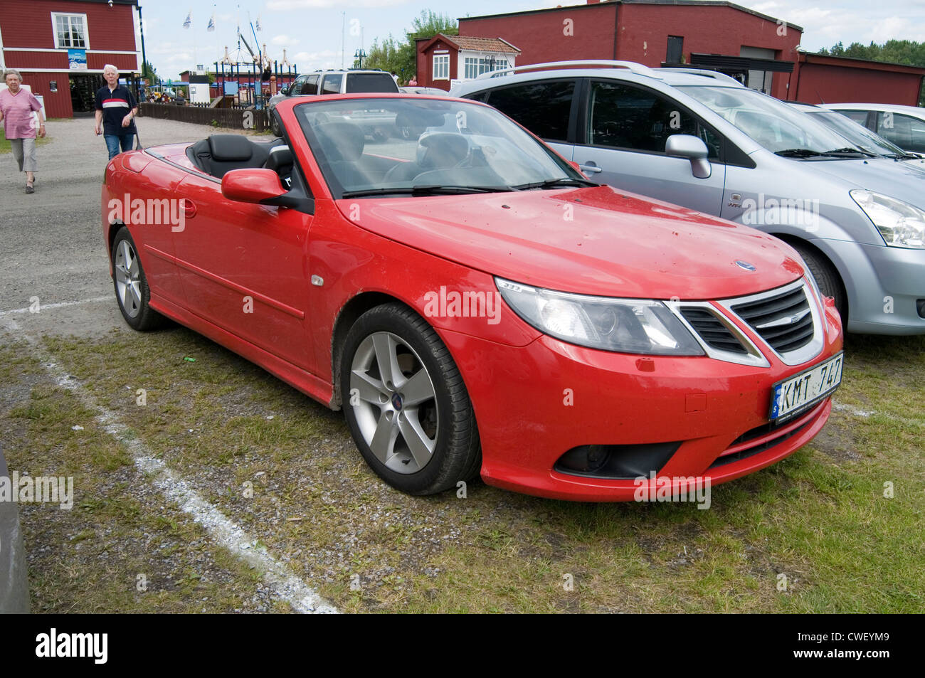 saab 93 soft top convertible swedish car maker red sweden Stock Photo ...