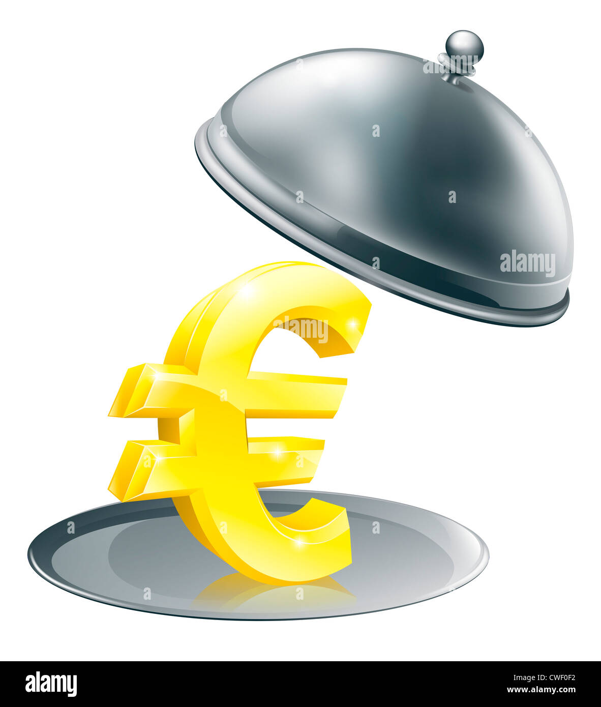 A Euro sign on silver platter. Conceptual illustration for money making ...