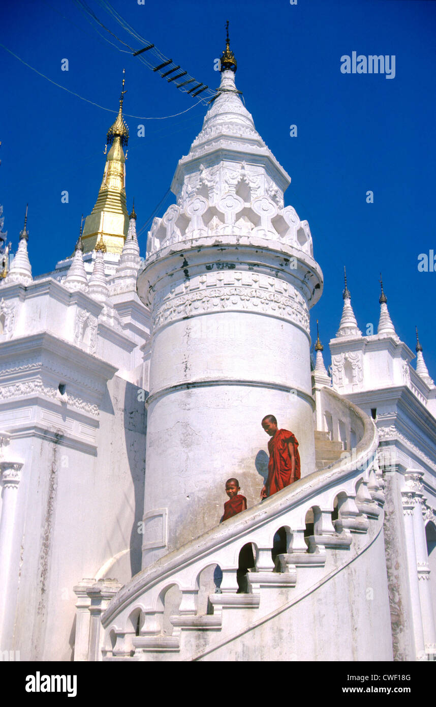 Monk and novice at temple Sagaing Burma Stock Photo - Alamy