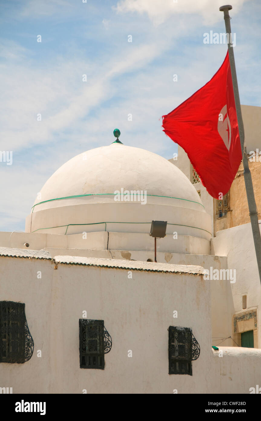 mosque dome Sousse Tunisia Africa with Tunisian national flag Stock ...