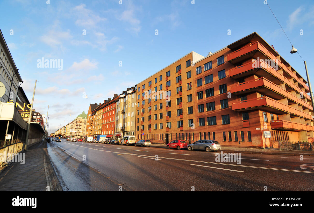 Stockholm, Sweden - 15 Dec, 2011: Typical street with modern ...